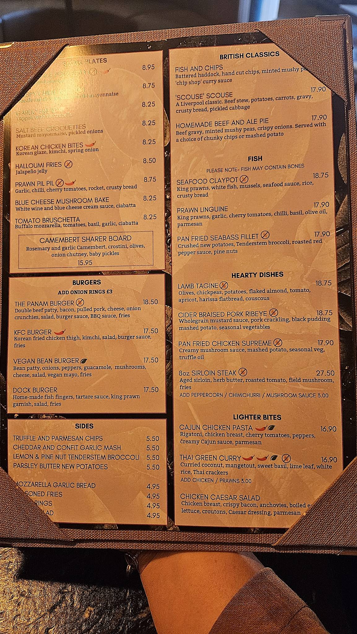 Menu at PANAM Restaurant & Bar, Liverpool, Albert Dock