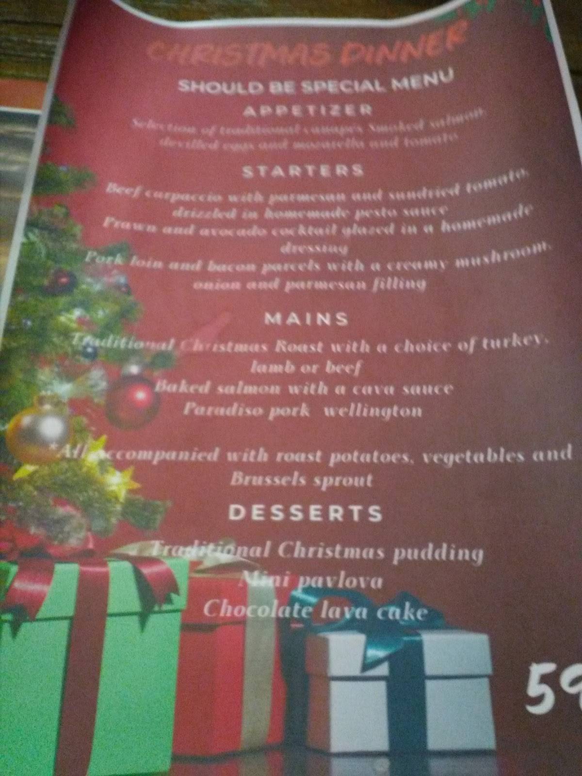 Menu at PARADISO pub & bar, Benidorm