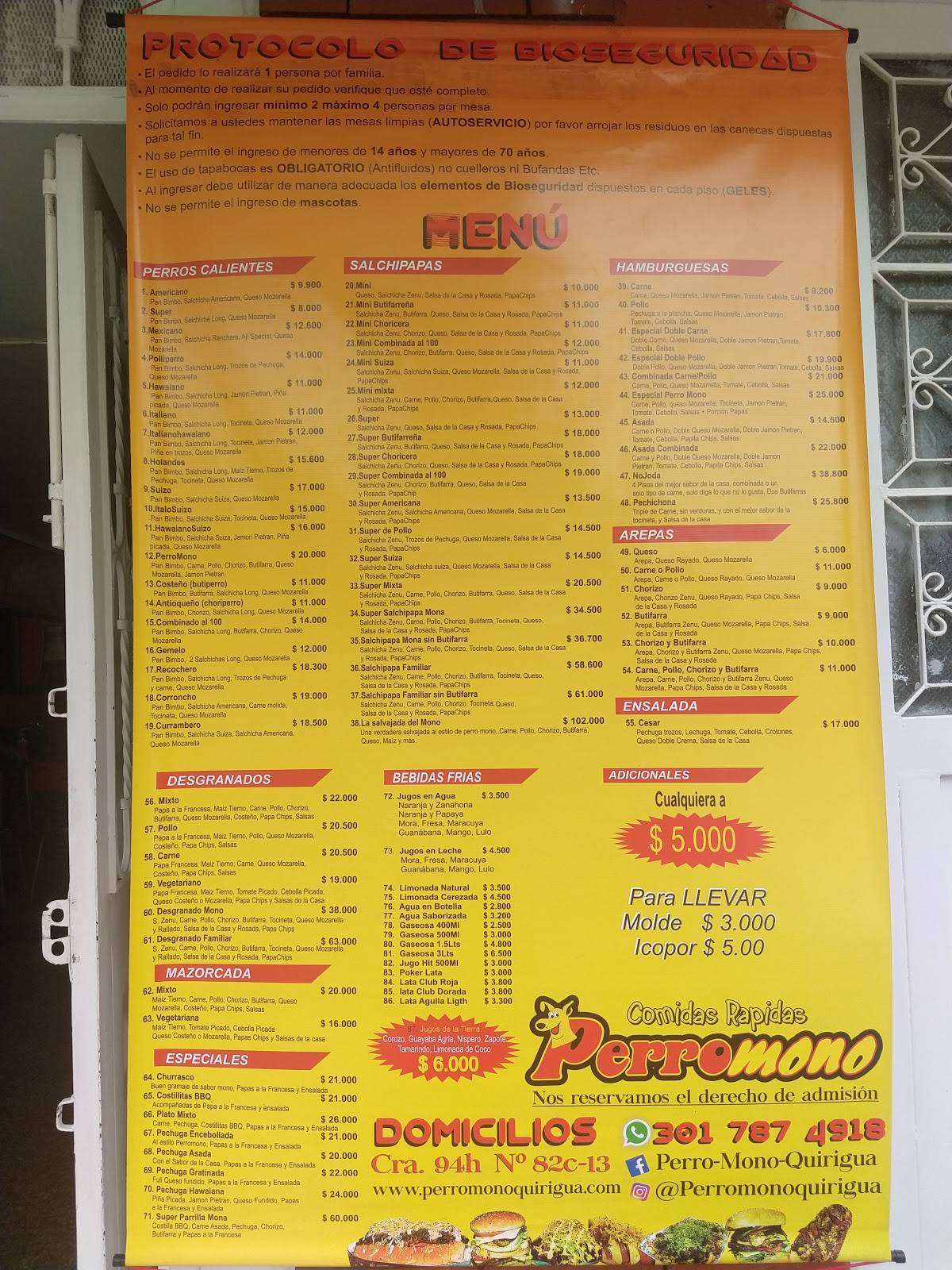 Carta del restaurante PERRO MONO QUiRiGUA, Bogotá