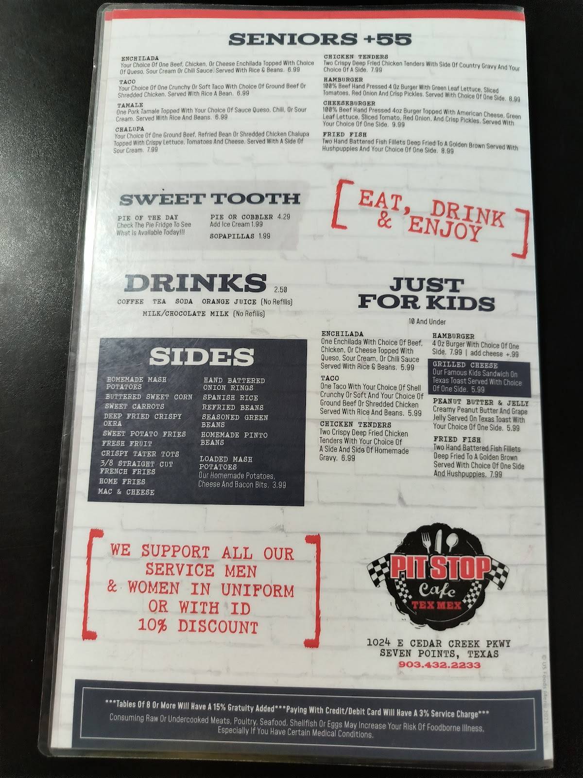 Menu at PIT STOP BAR & GRILL, Seven Points