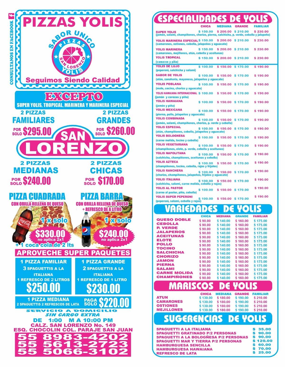 Carta del restaurante PIZZAS YOLIS, Nezahualcóyotl