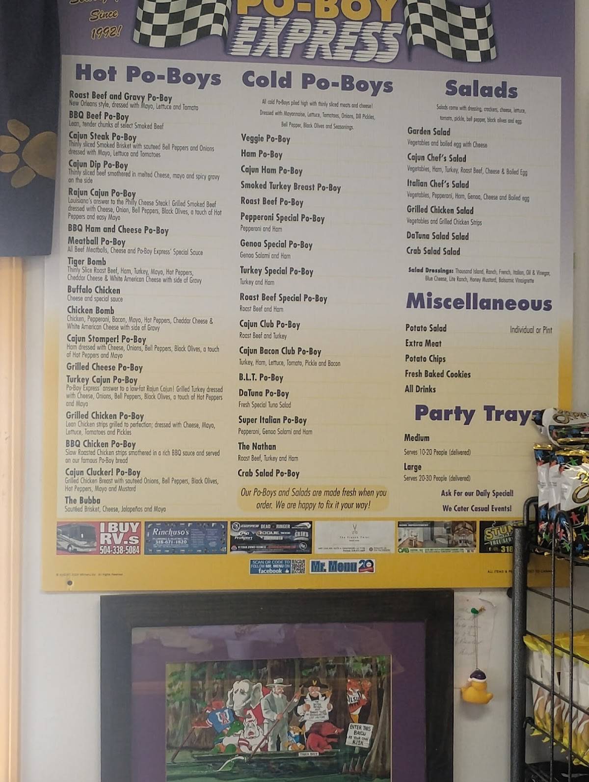 Menu at PO Boy Express restaurant, Shreveport