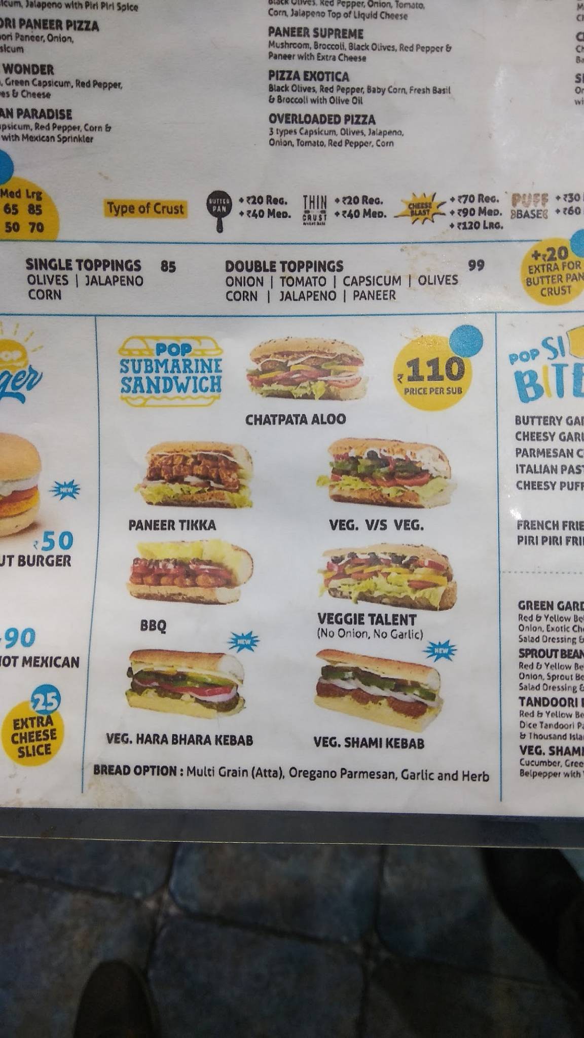 Menu at POPTOS, Anand, Radhaswami Swamipia Complex