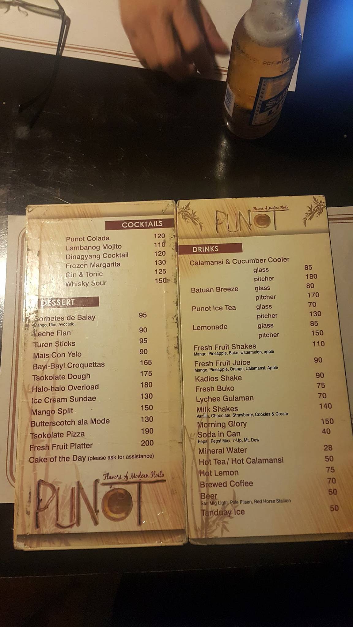 Menu at PUNOT restaurant, Iloilo City