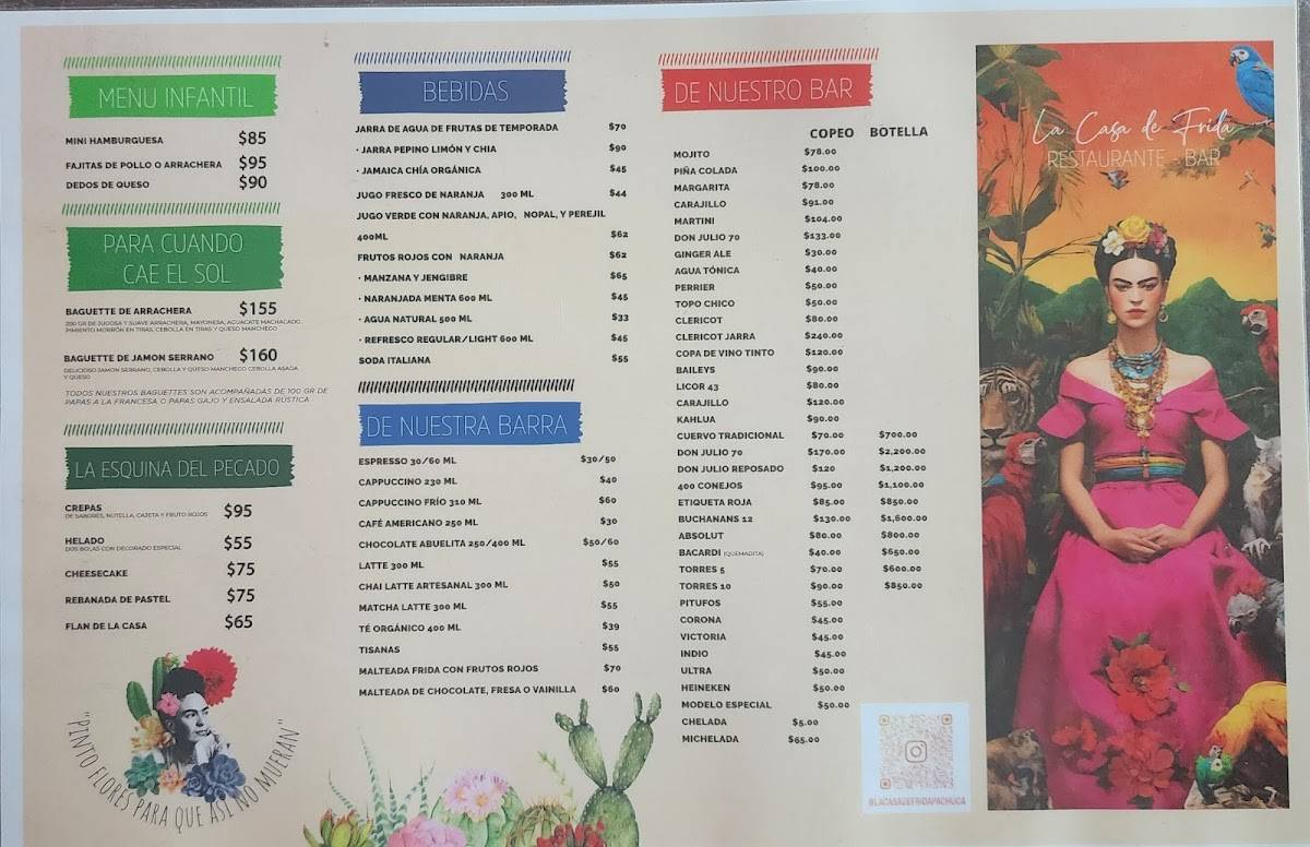 Carta del restaurante La Casa De Frida, Pachuca del Soto