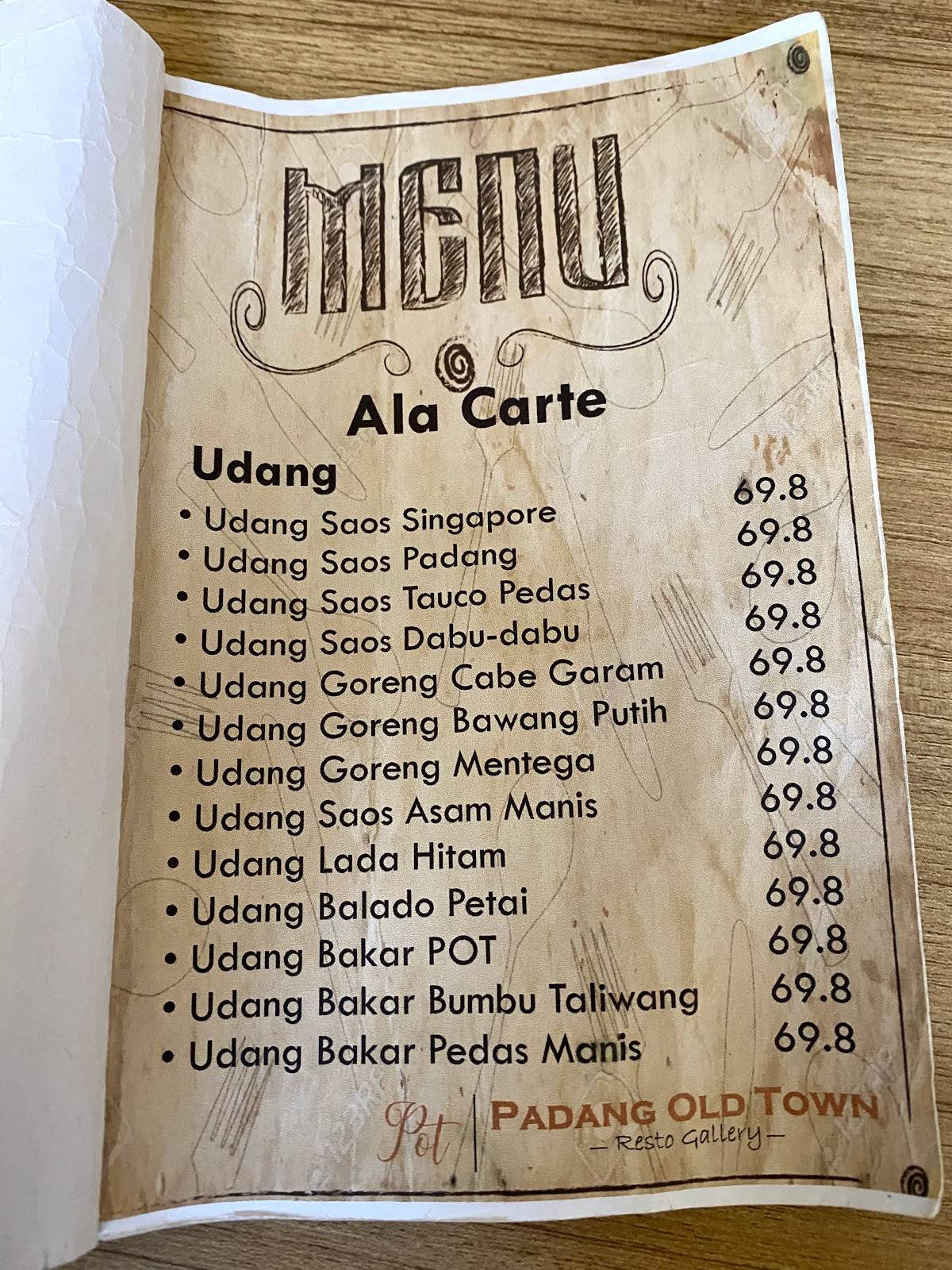 Menu at Padang Old Town Resto Gallery restaurant, Padang