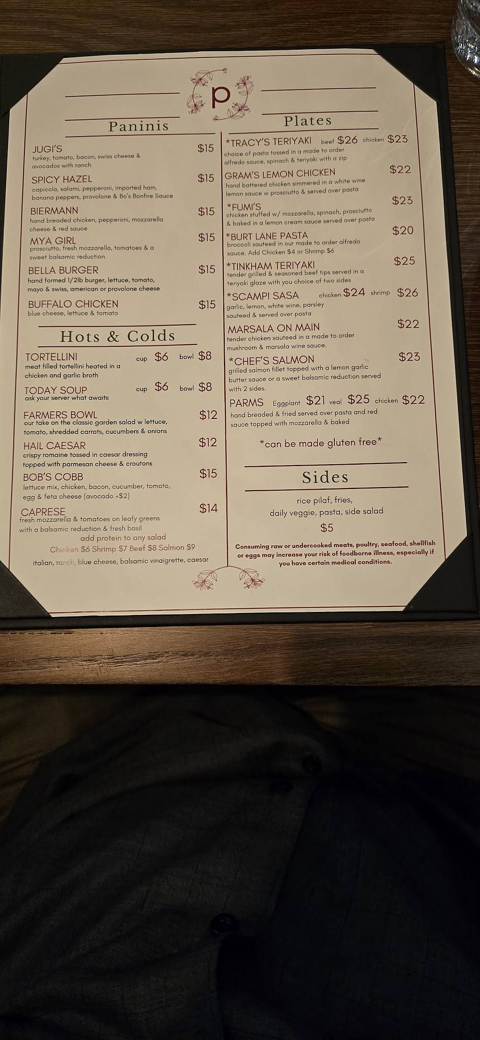 Menu at Pafumi's on main restaurant, Wilbraham