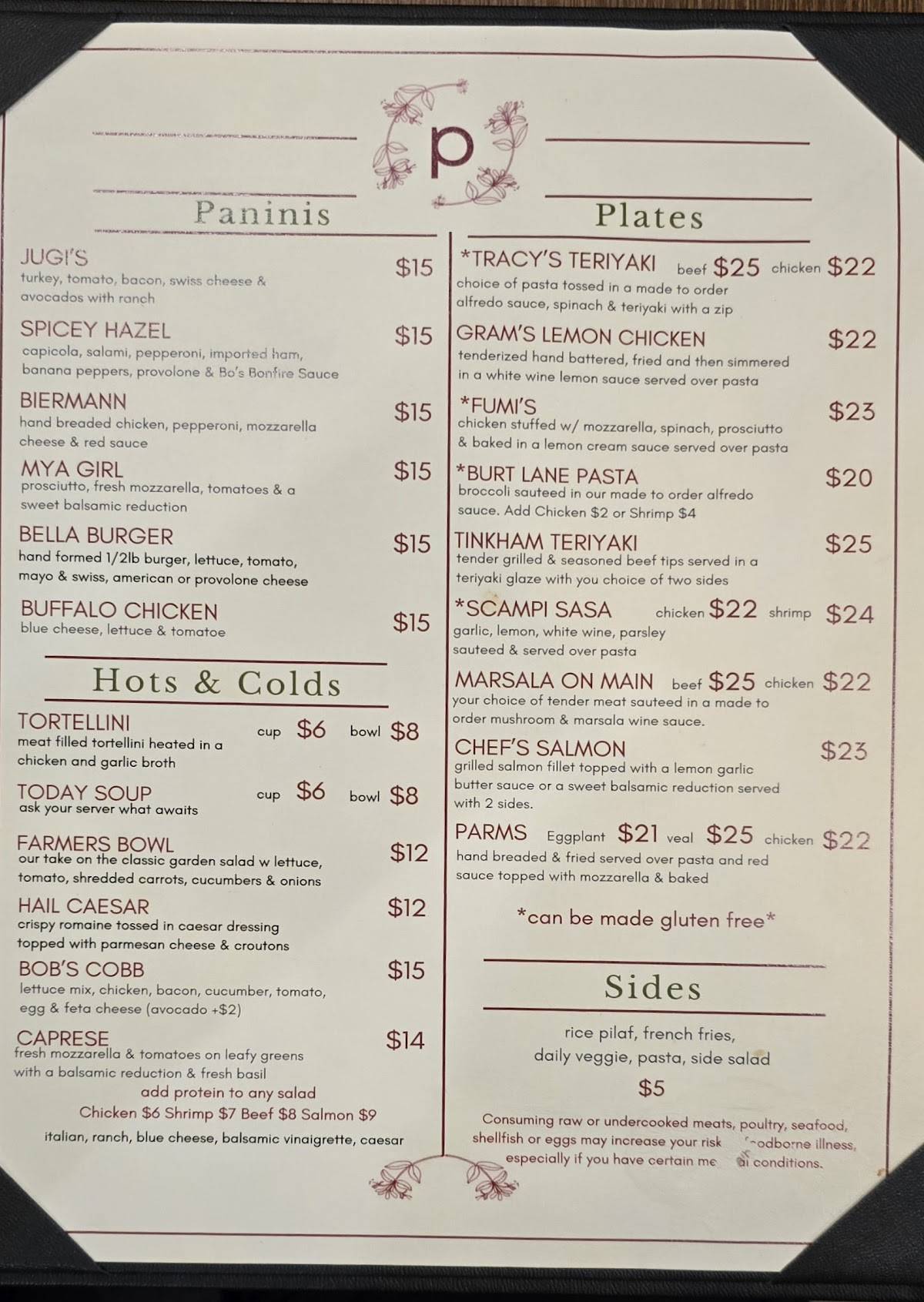 Menu at Pafumi's on main pizzeria, Wilbraham