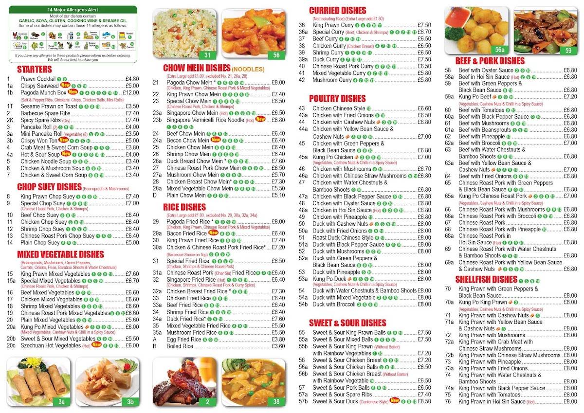 Menu at Pagoda fast food, Beccles