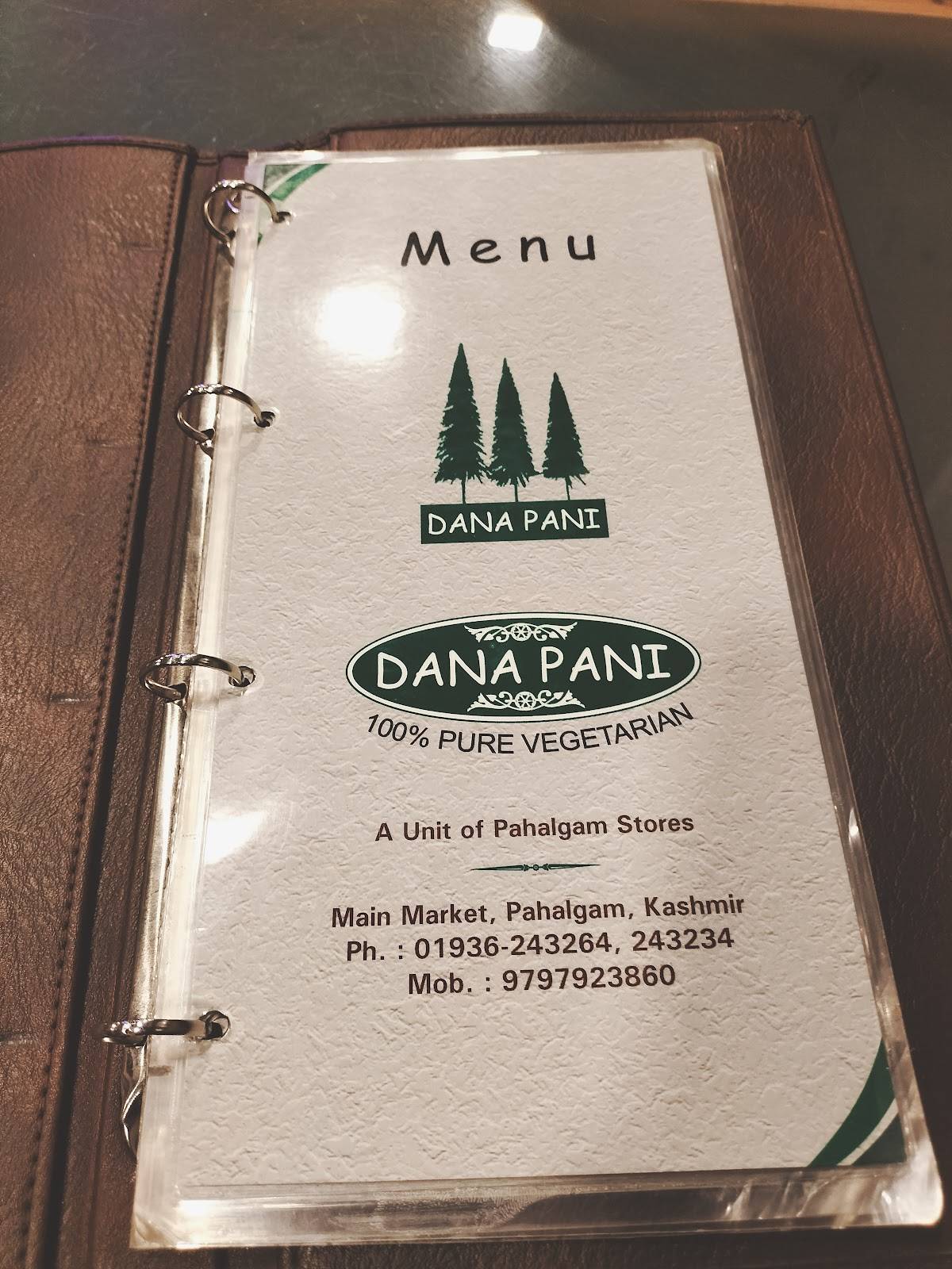 Menu at Dana Pani, Pahalgam, Main