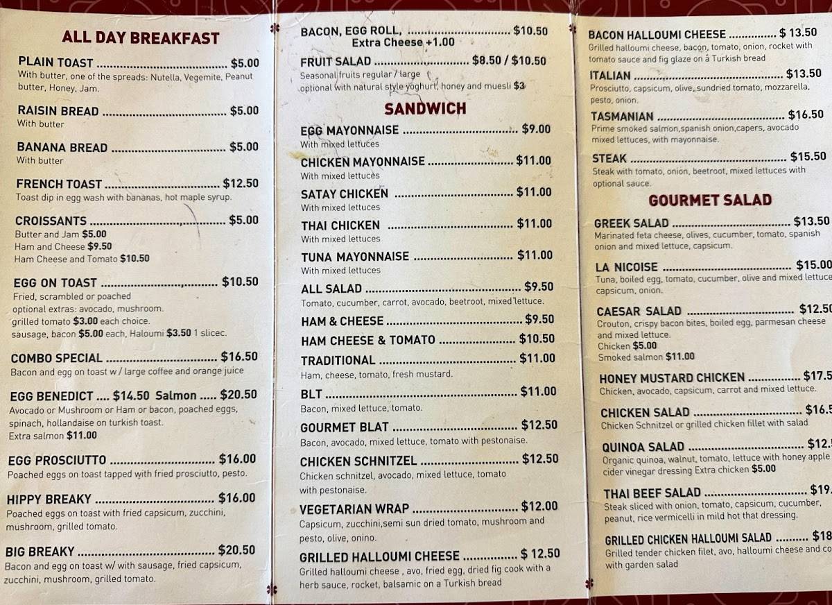 Menu at Pain De Sucre restaurant, Glebe
