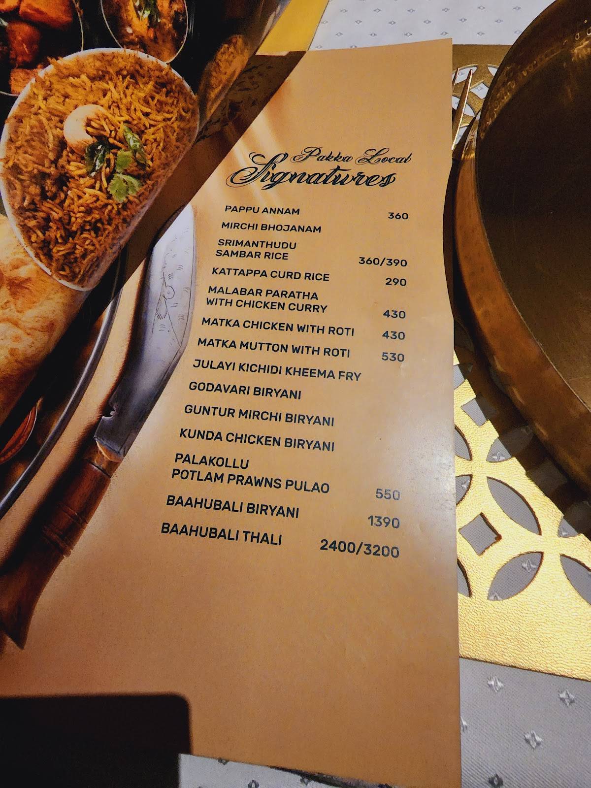 Menu at Pakka Local Hitech City, Hyderabad