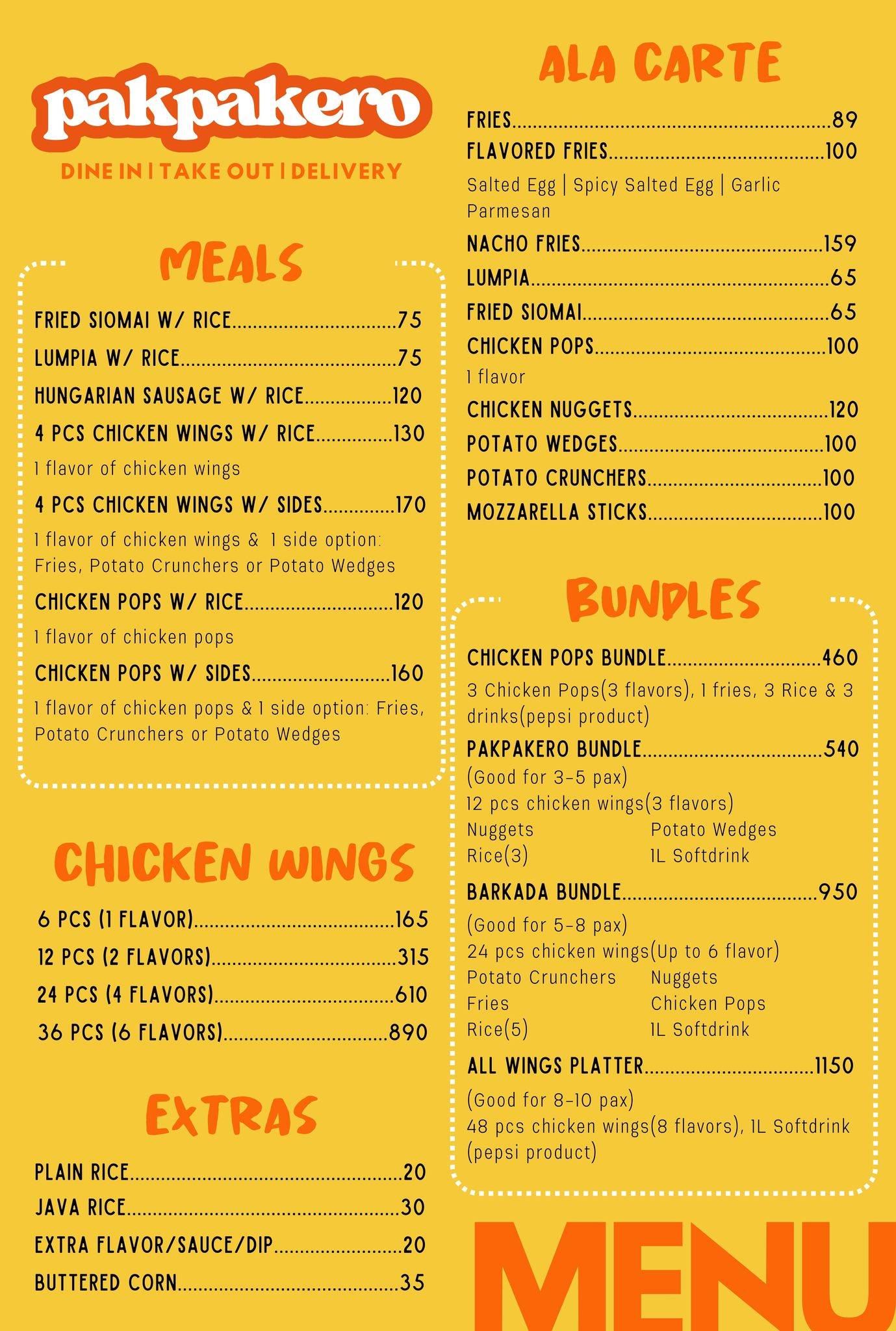 Menu at Pakpakero restaurant, Bacolod