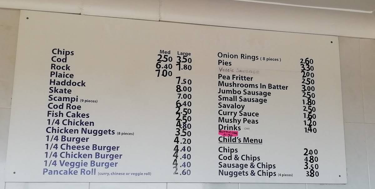 Menu at Palace Fish Bar, Walmer
