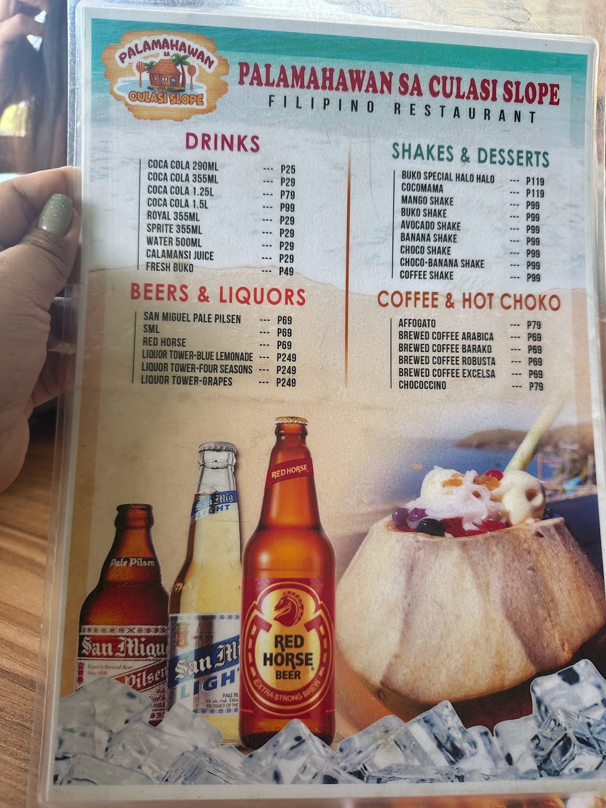 Carta del restaurante Palamahawan sa Culasi Slope, Roxas