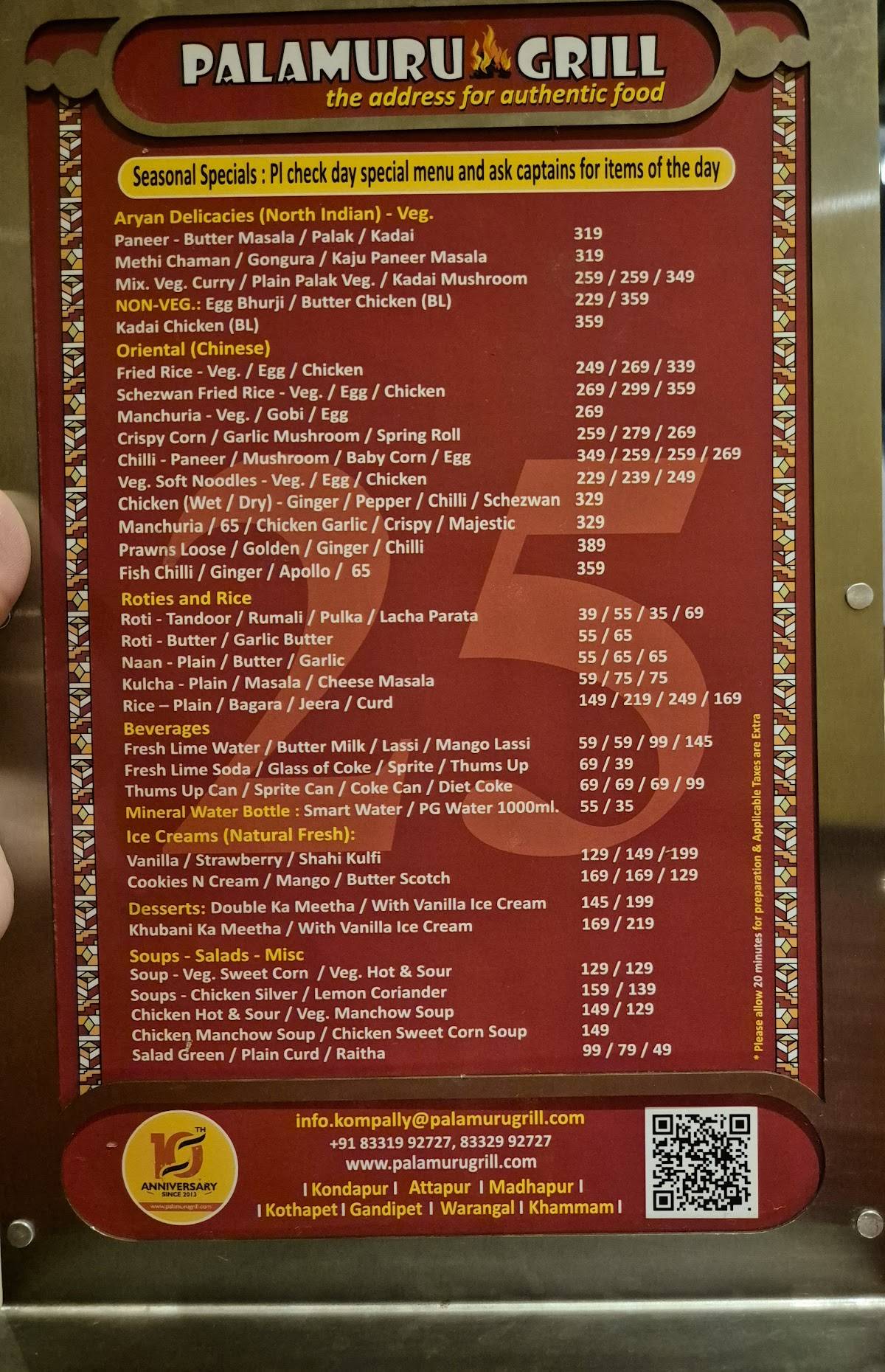 Menu at Palamuru Grill, Kompally, Hyderabad, PPR Complex