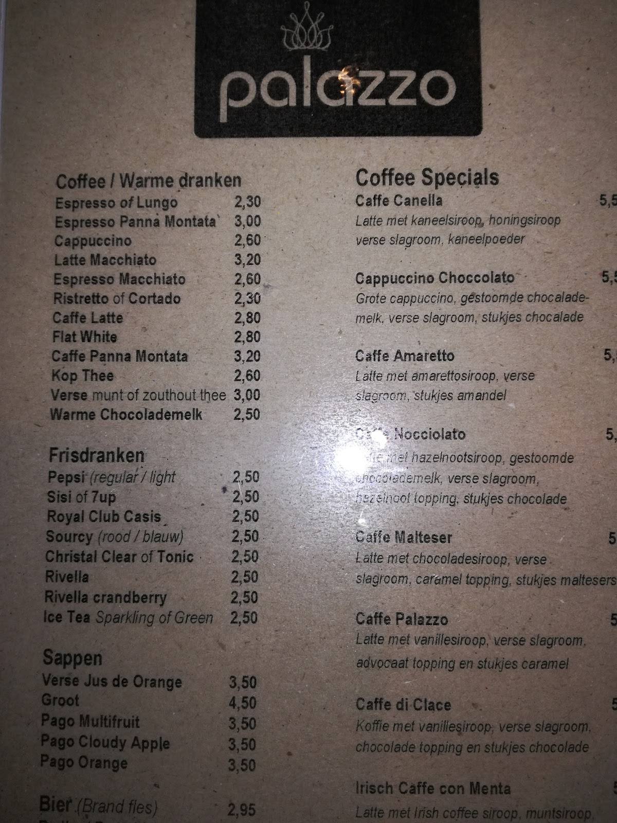 Speisekarte von Palazzo Coffee, Groningen