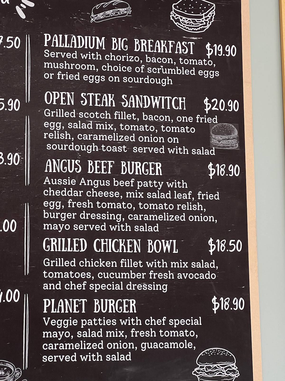 Menu at Palladium patisserie cafe, Kilsyth