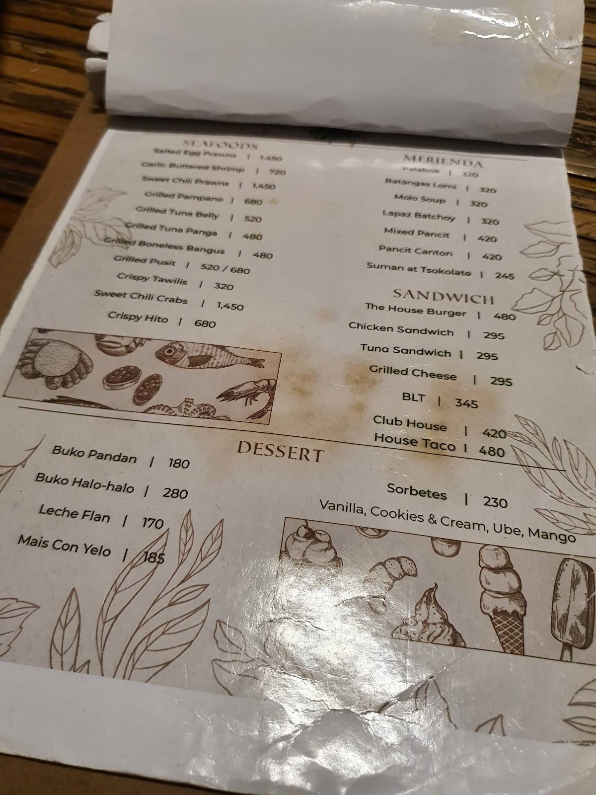 Menu at Pamahaw restaurant, Silang
