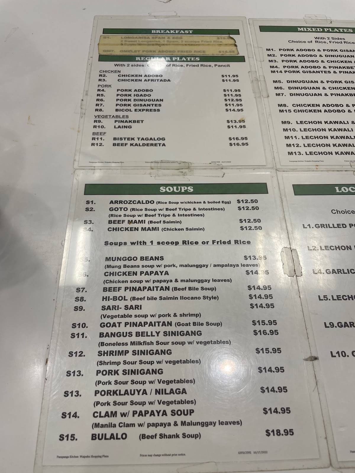 Menu at Pampanga Kitchen Pearl City restaurant, Pearl City