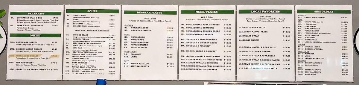 Menu at Pampanga Kitchen Pearl City restaurant, Pearl City
