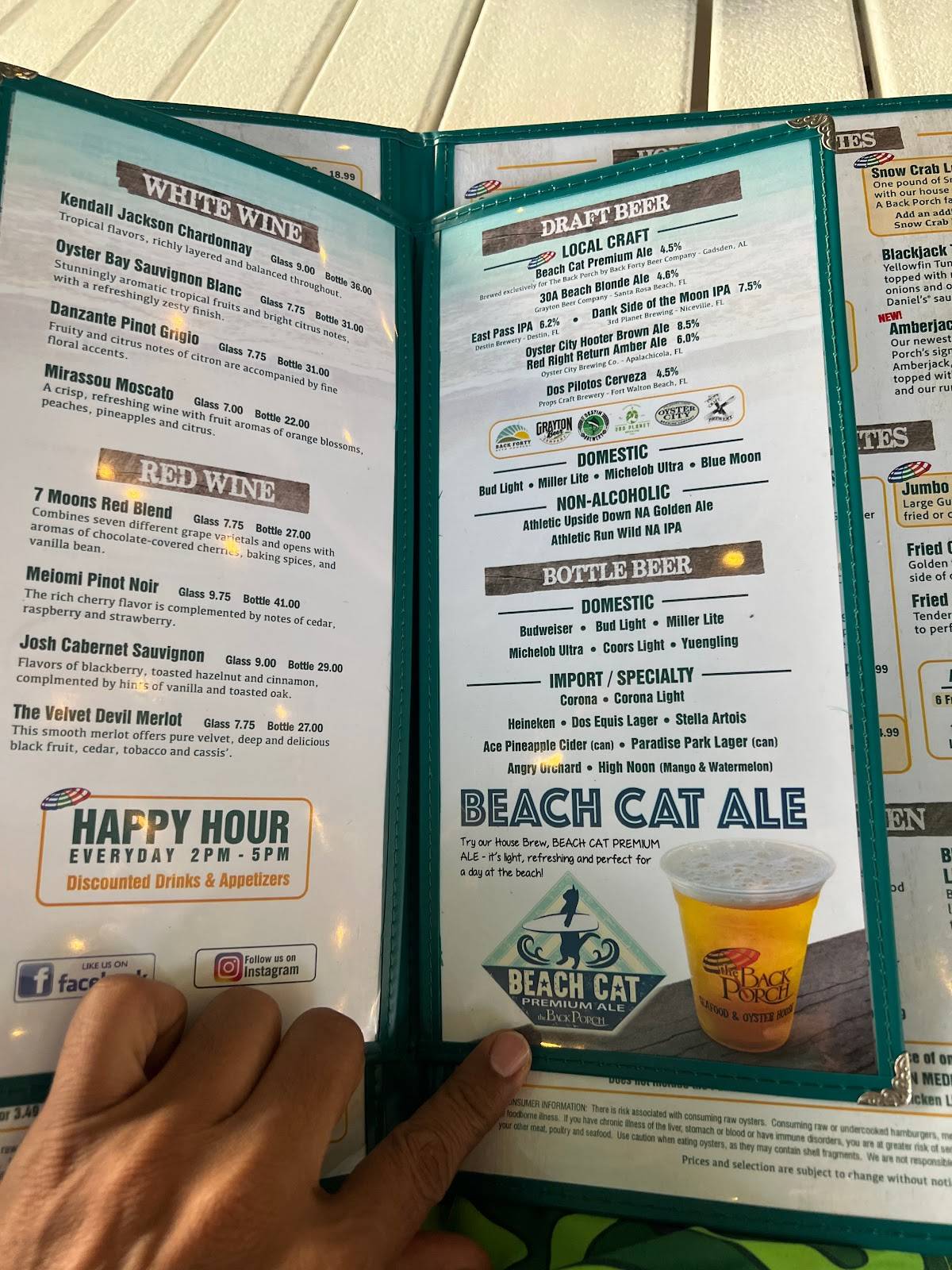 Menu at The Back Porch Seafood & Oyster House restaurant, Panama City ...