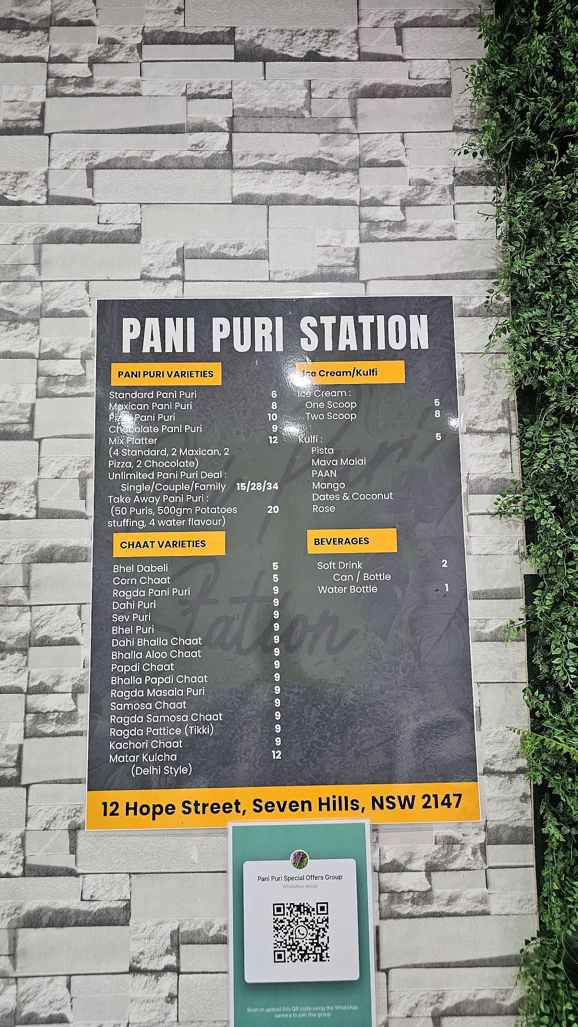 Menu at Pani Puri Station restaurant, Seven Hills