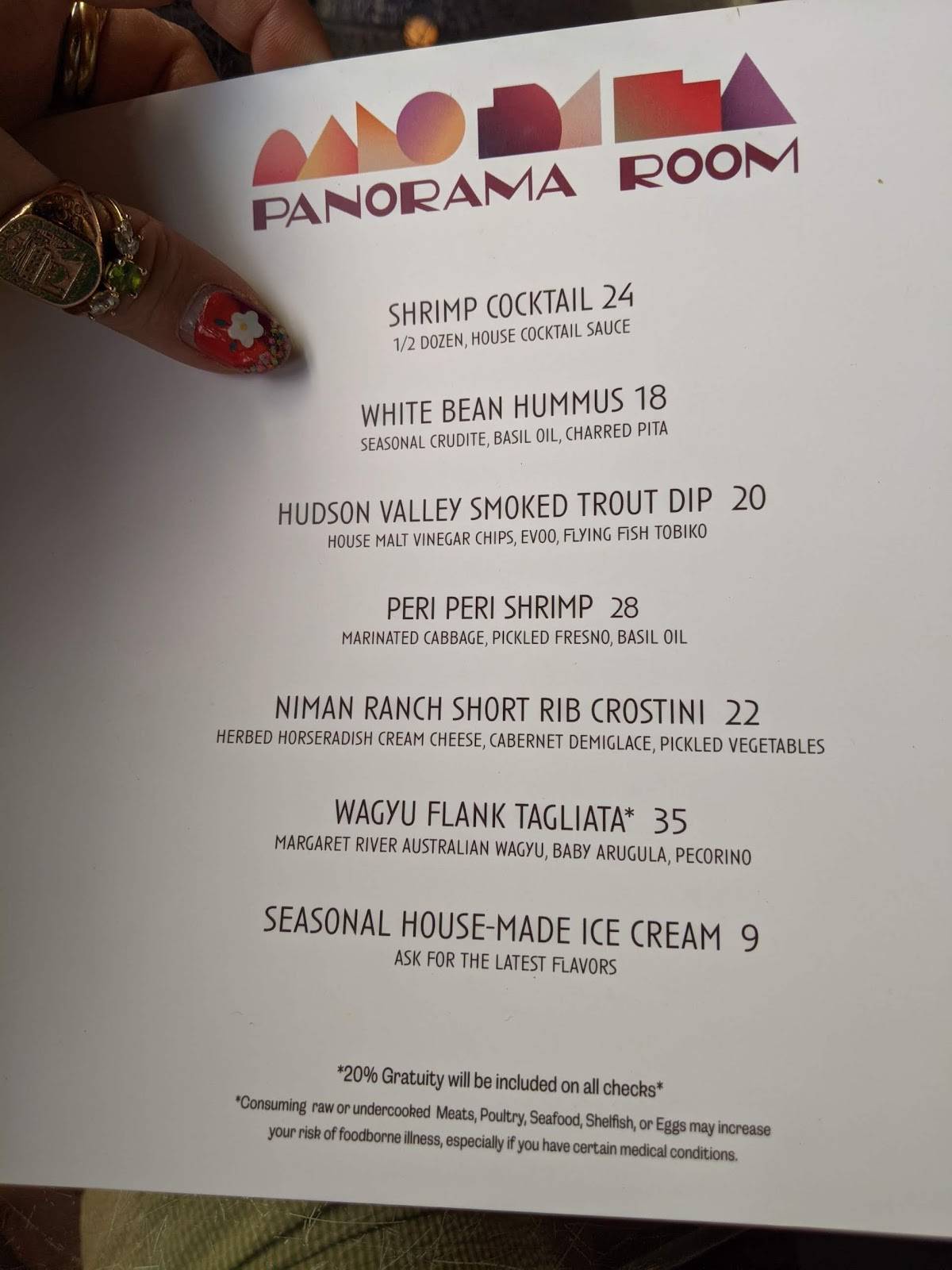 Menu at Panorama Room pub & bar, New York City