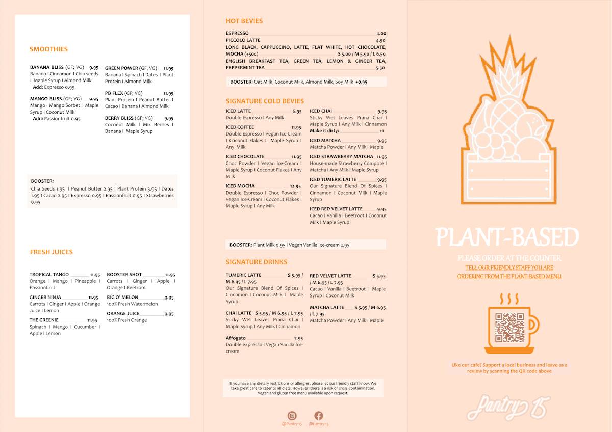 Menu at Pantry 15 restaurant, Cairns City