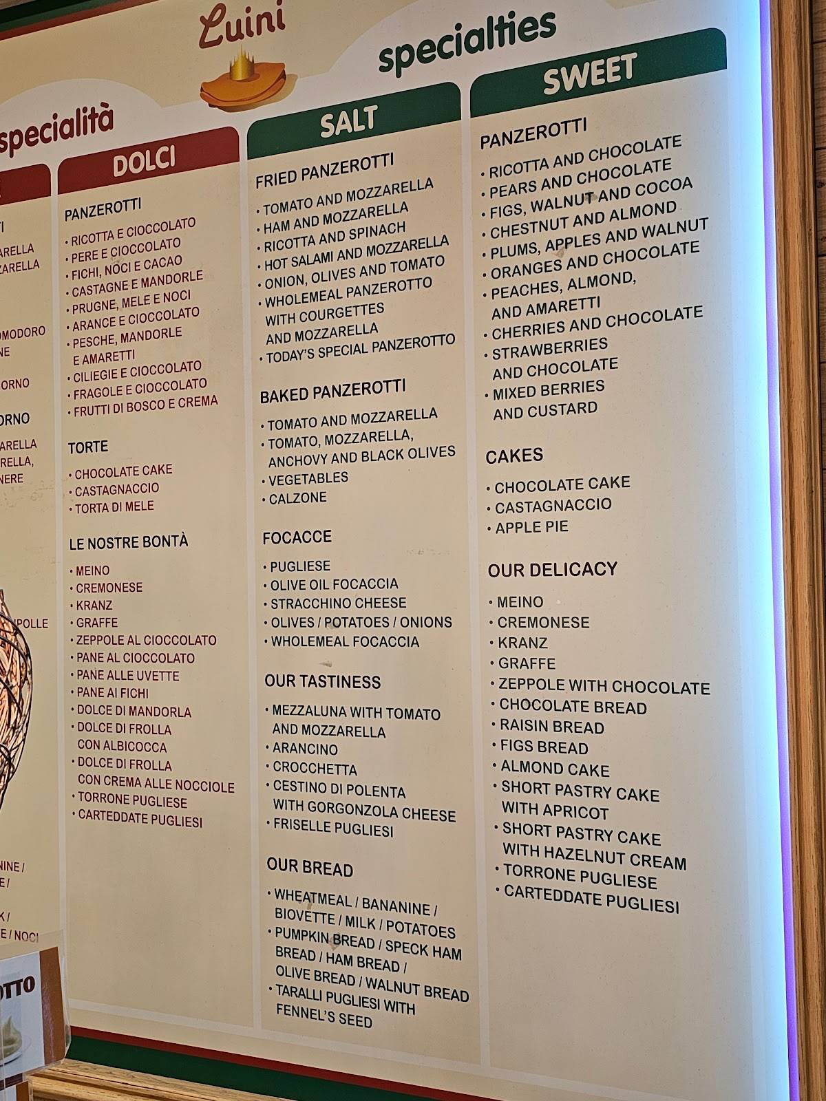 Carta de comida rápida Panzerotti Luini, Milan