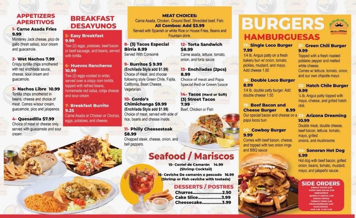 Menu at Papa Locos + Jay's Hot Chicken + Indo-Mex restaurant, Tucson, S ...