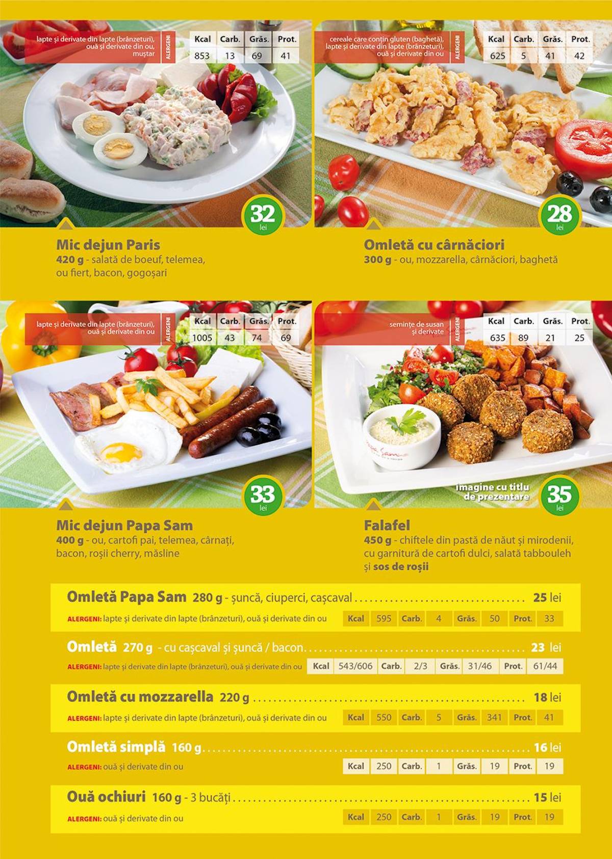Menu at Papa Sam, Timișoara