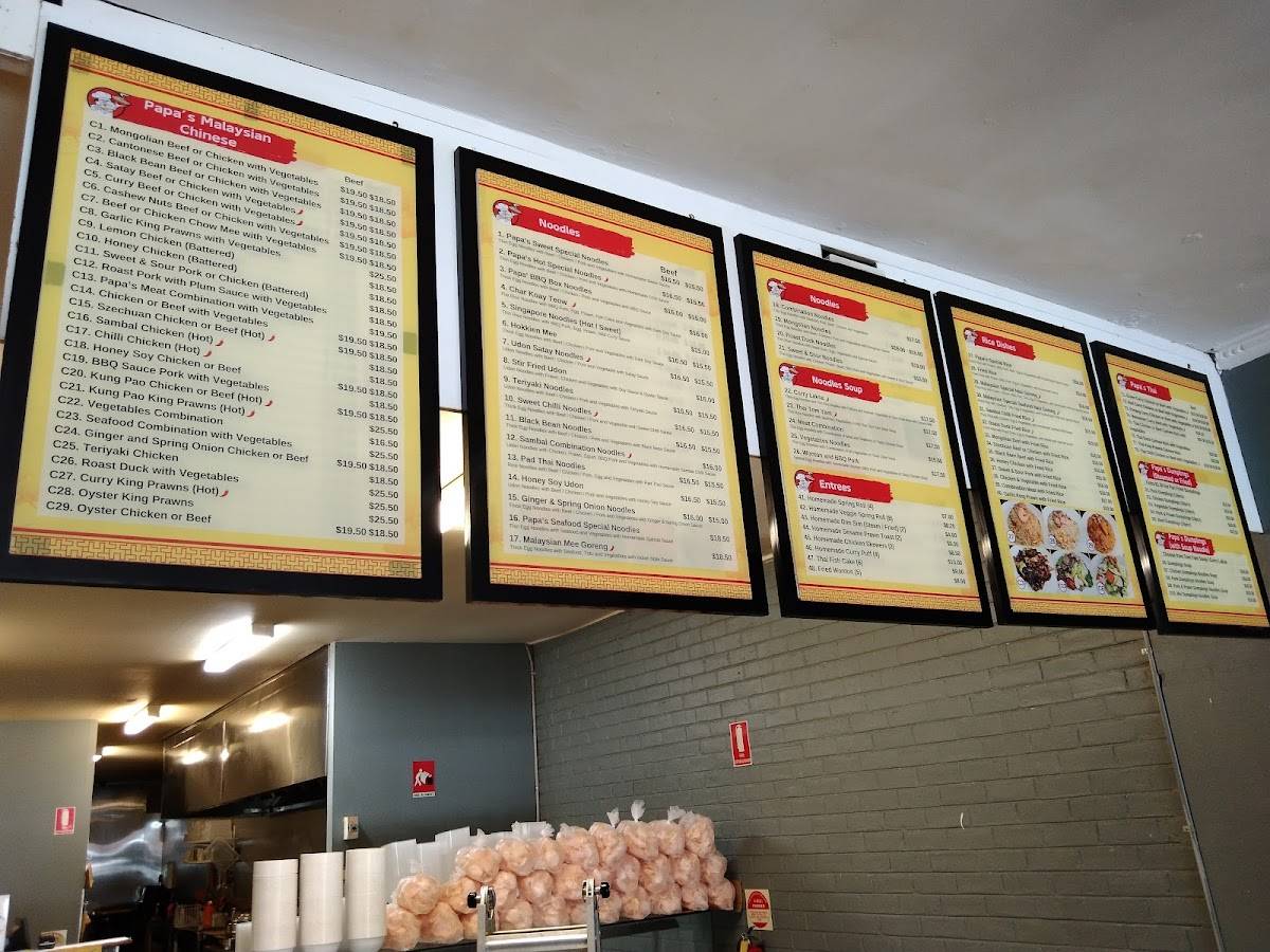Menu at Papa's Rich Noodle restaurant, Deniliquin