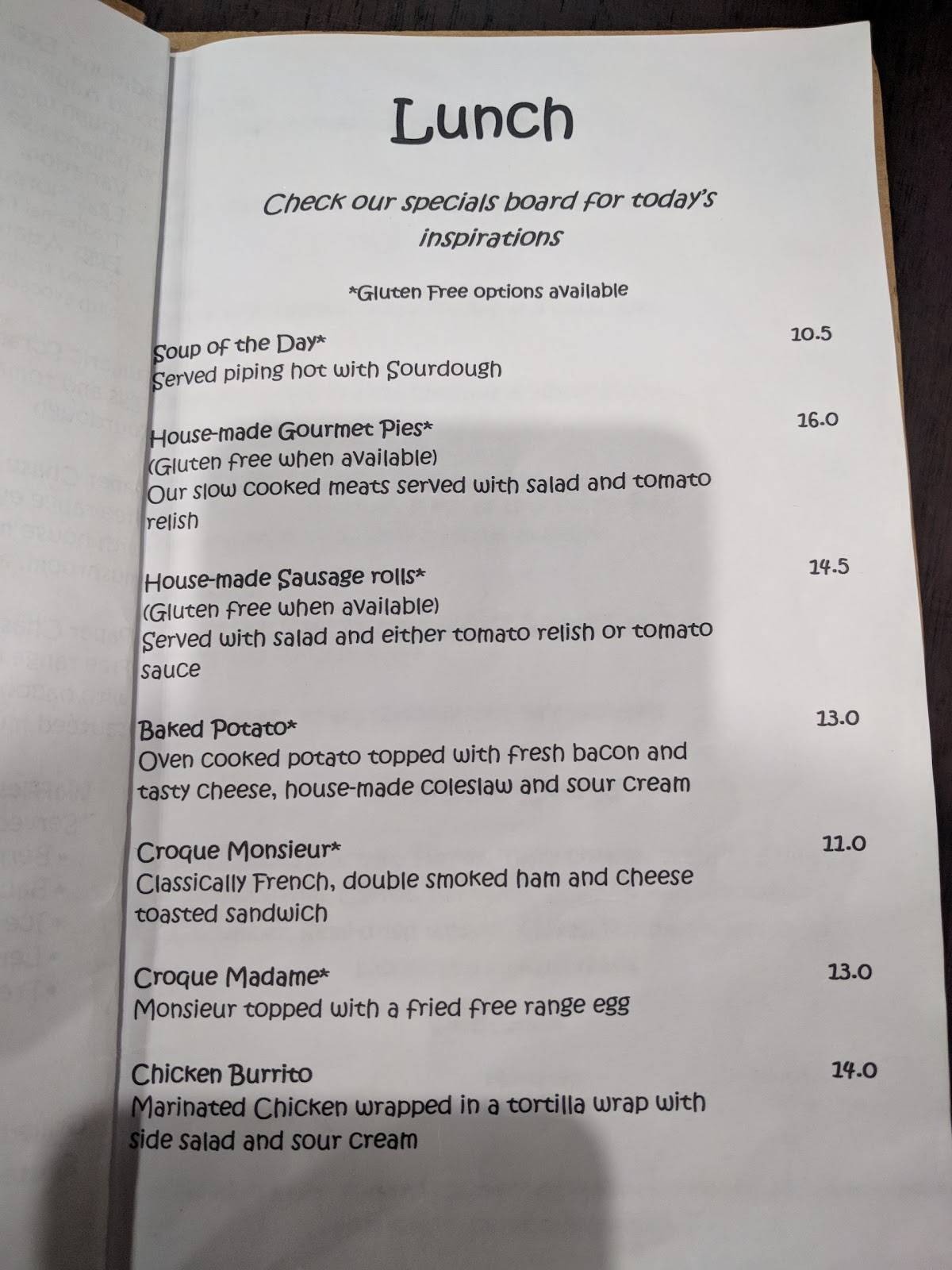 Menu at Paper Chase Cafe, Bairnsdale