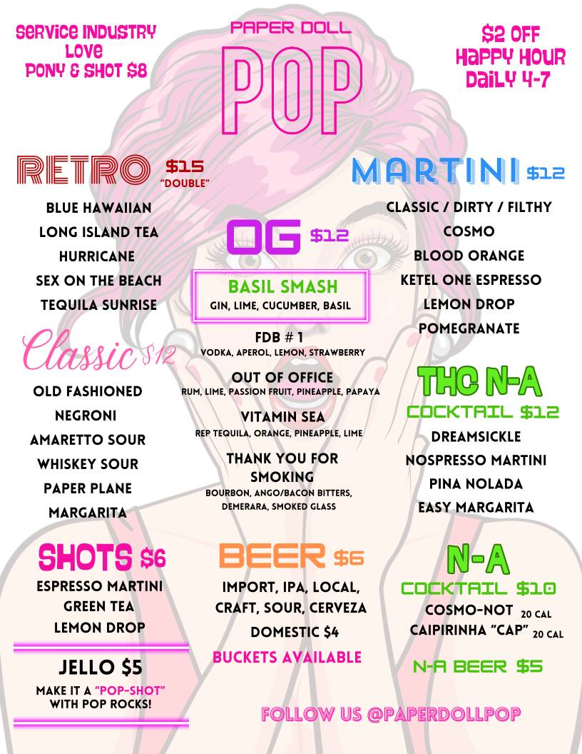 Menu at Paper Doll pub & bar, Birmingham