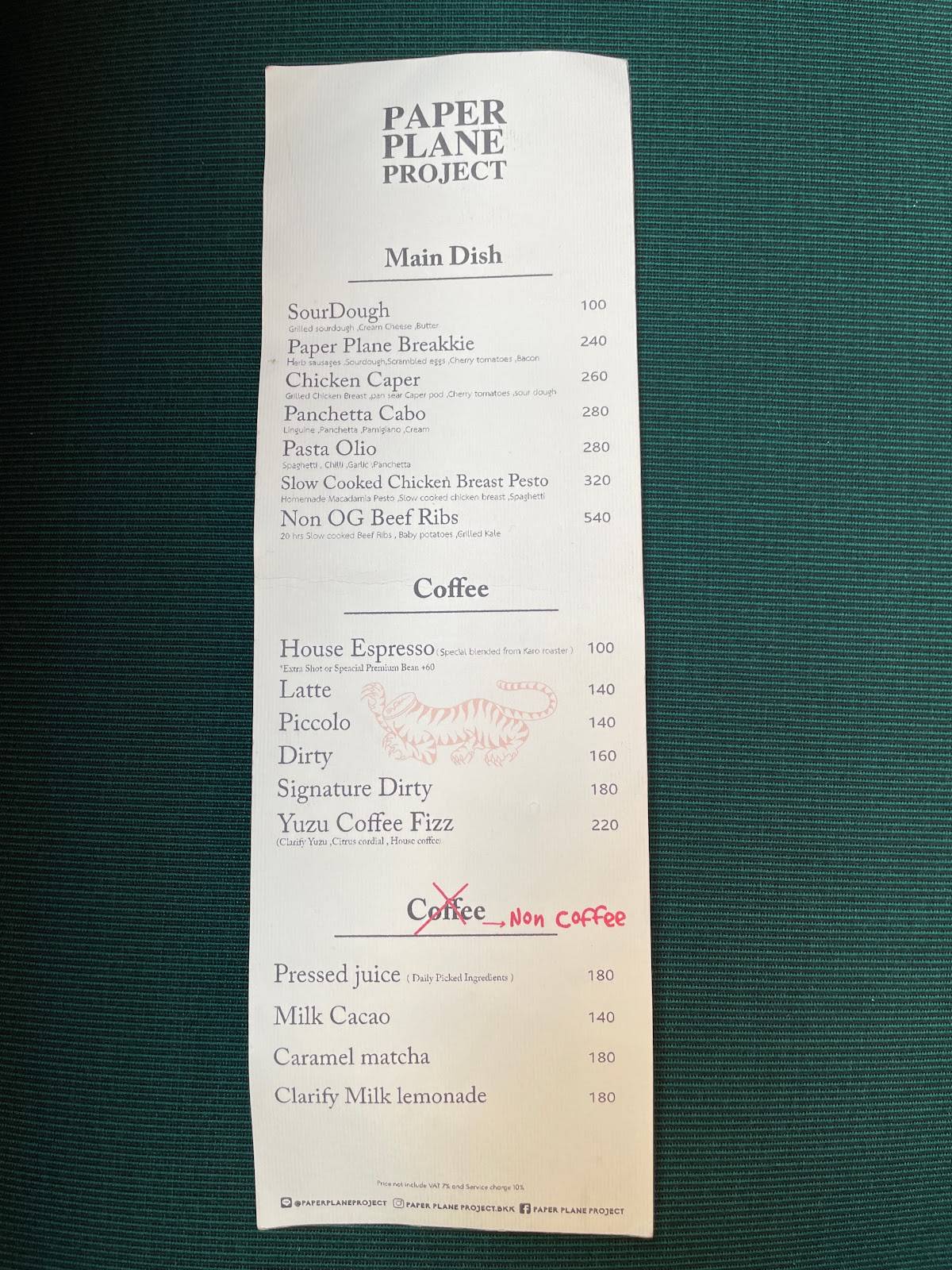 Carta del pub y bar Paper Plane Project, Bangkok, T-One Building 8