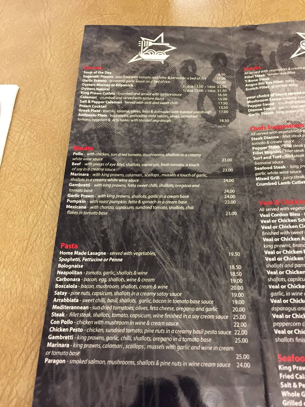 Menu at Paragon Cafe, Goulburn