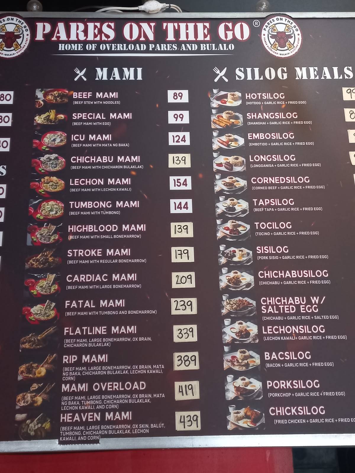 Menu at Pares On The Go - Main Branch restaurant, Valenzuela
