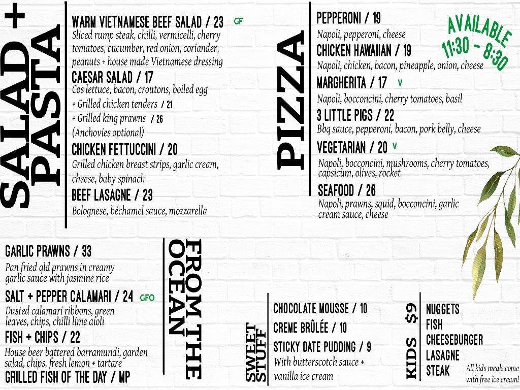 Menu at Parkhurst Tavern restaurant, Parkhurst