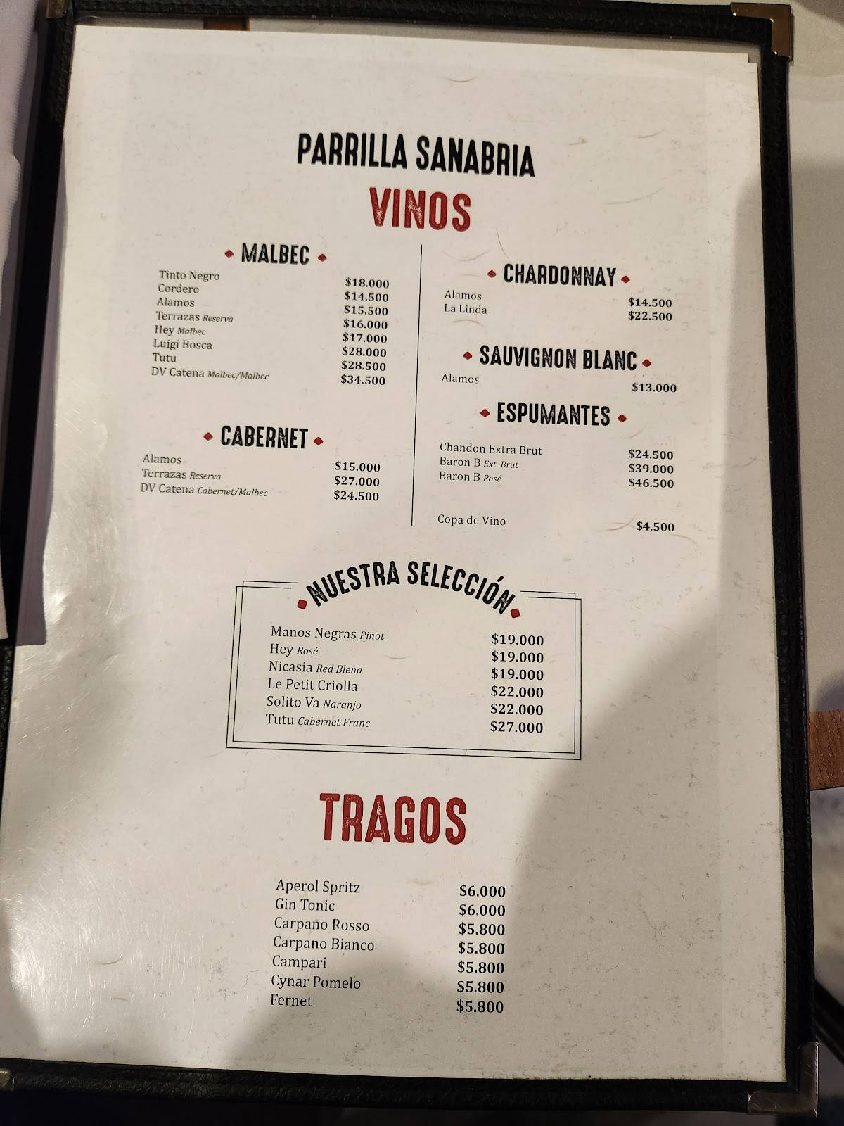 Carta de Parrilla Sanabria, Buenos Aires