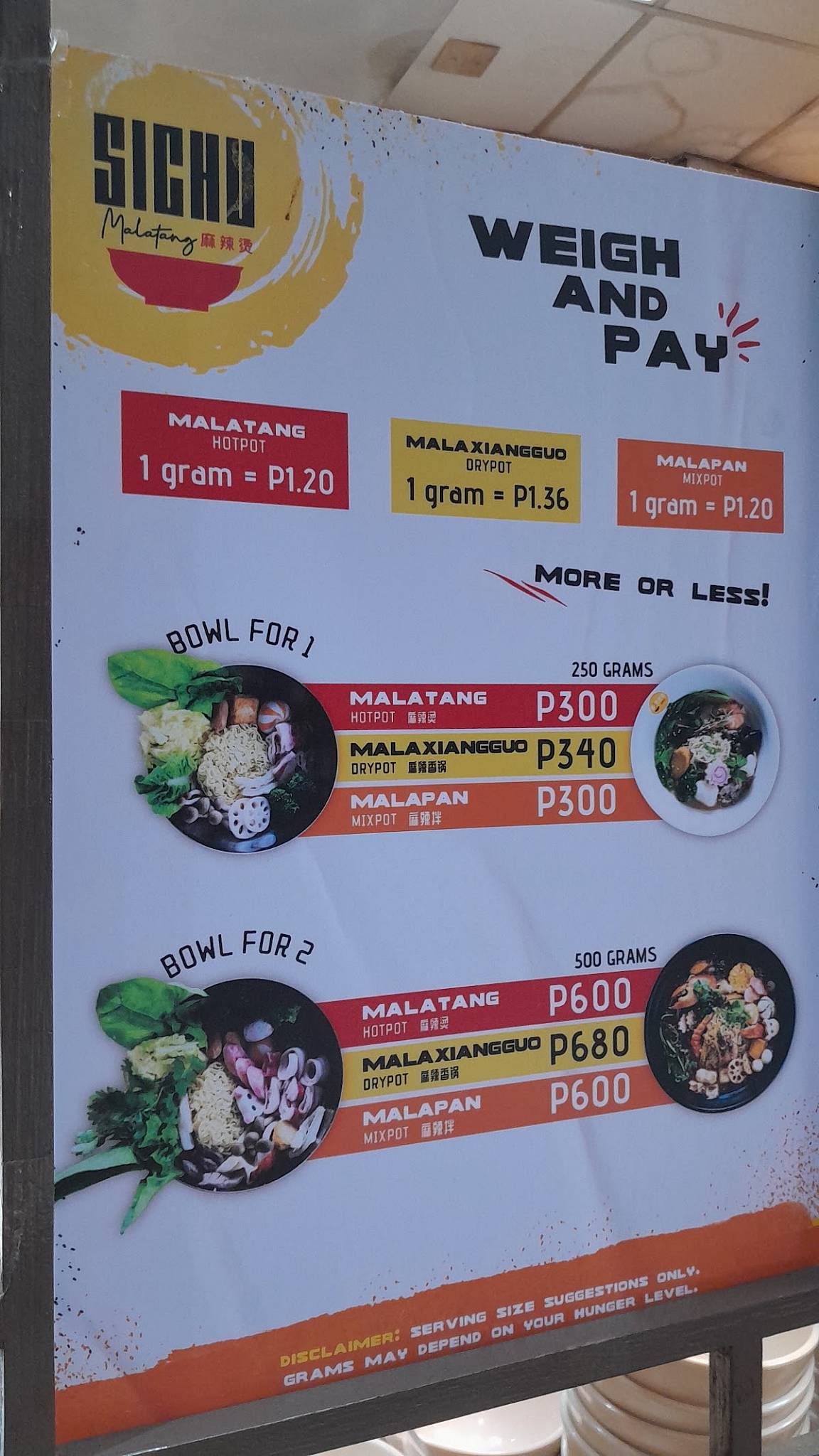 Menu at Sichu Malatang - SM Mall of Asia restaurant, Pasay