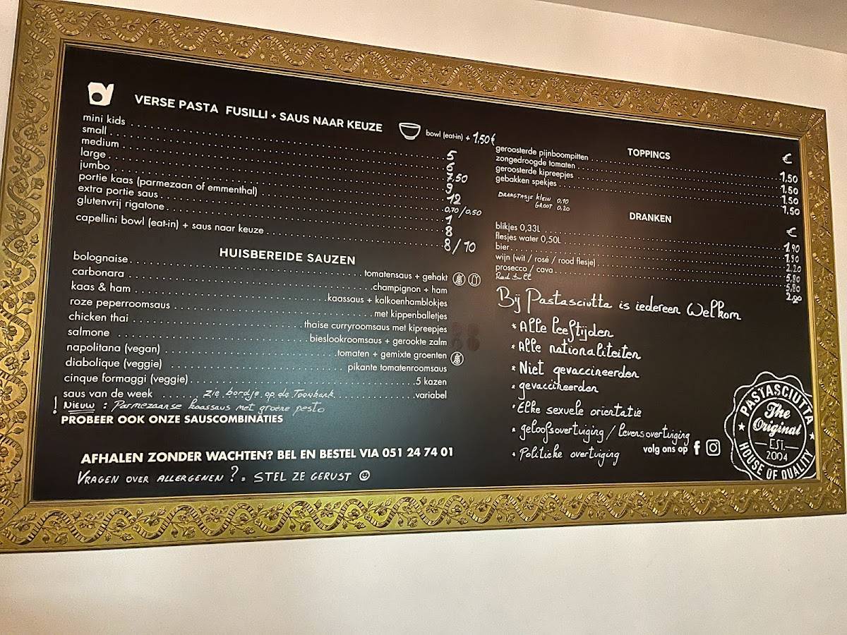 Menu at PastaSciutta Roeselare, Roeselare