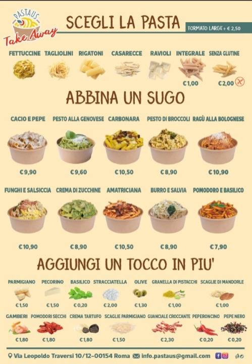 Carta del restaurante Pastaus, Roma