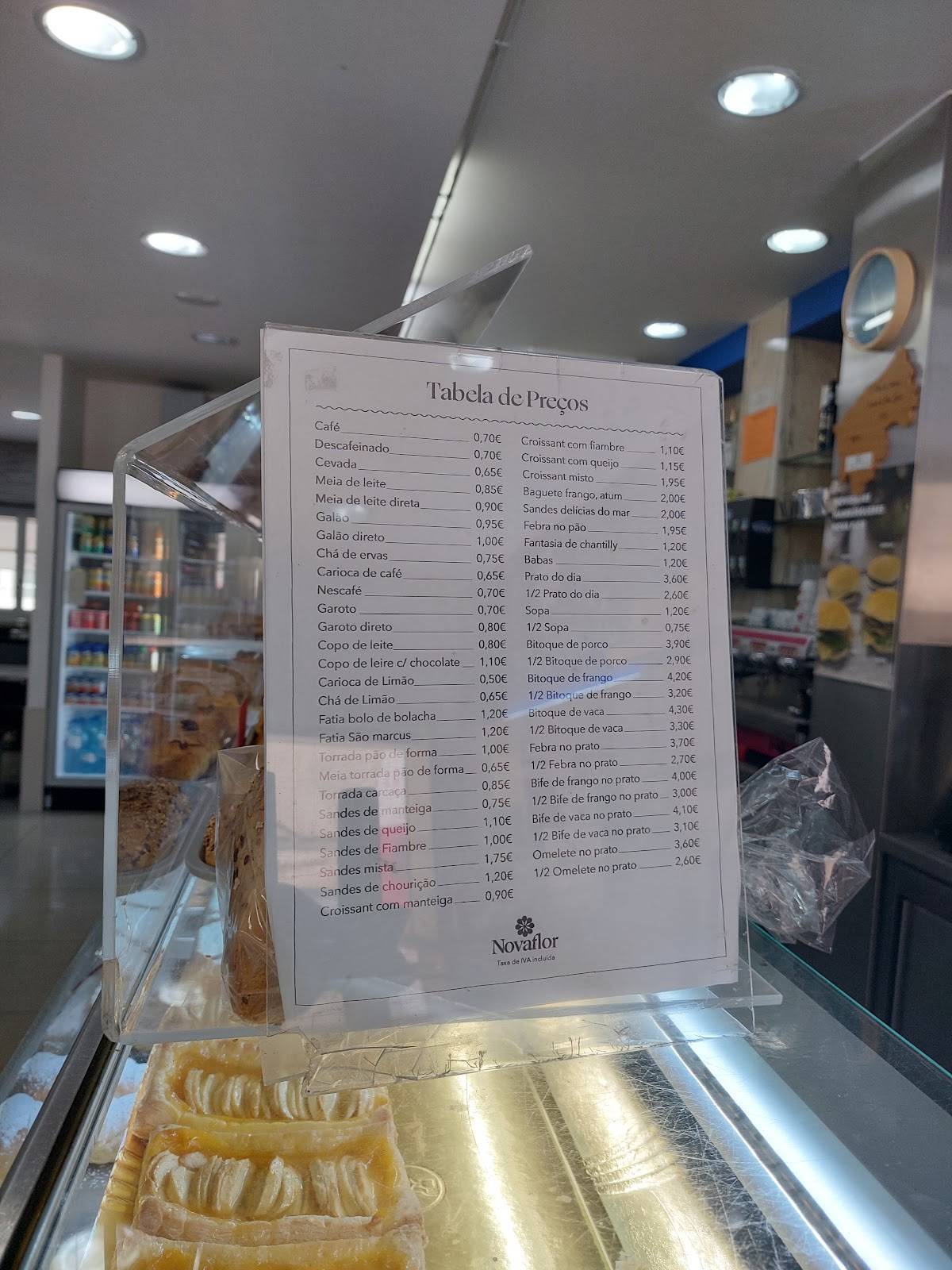 Menu em Pastelaria Nova Flor restaurante, Tábua