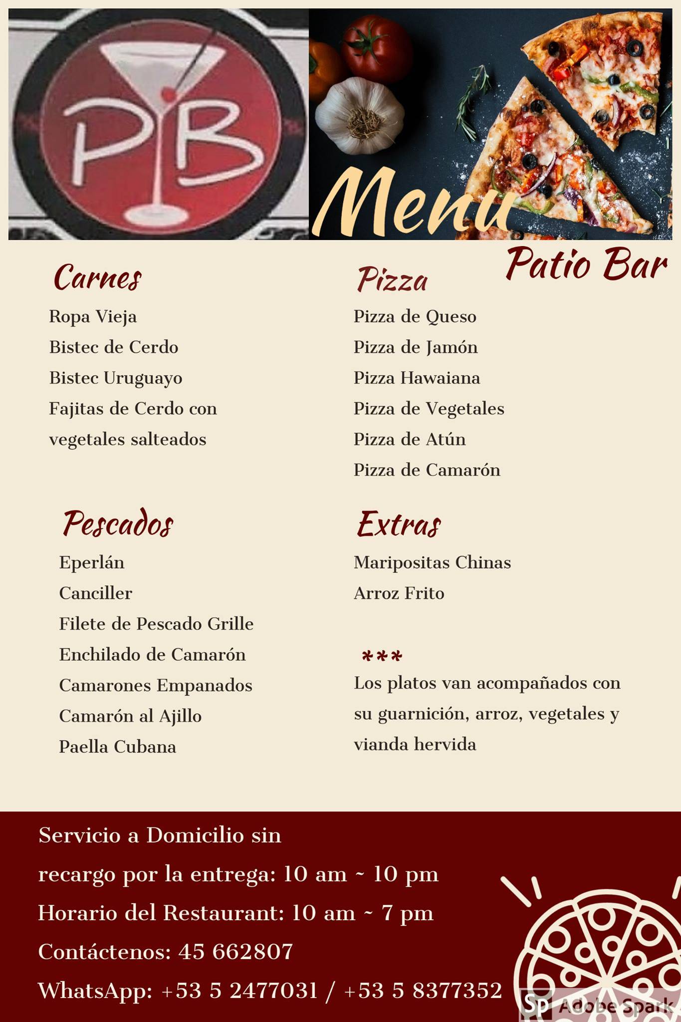 Menu at Patio Bar, Santa Marta