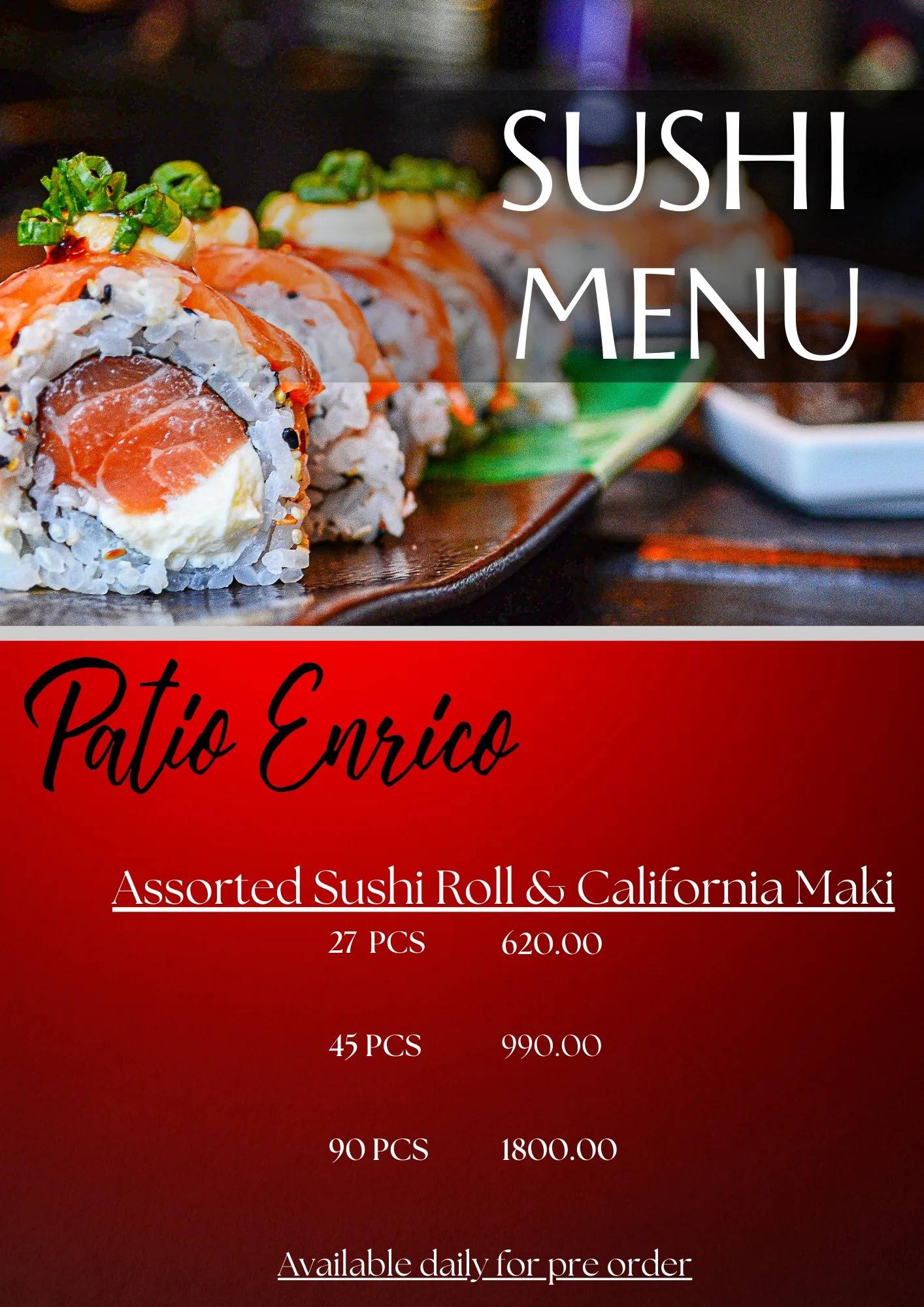 Menu at Patio Enrico restaurant, Tuguegarao City, JQP2+HF3