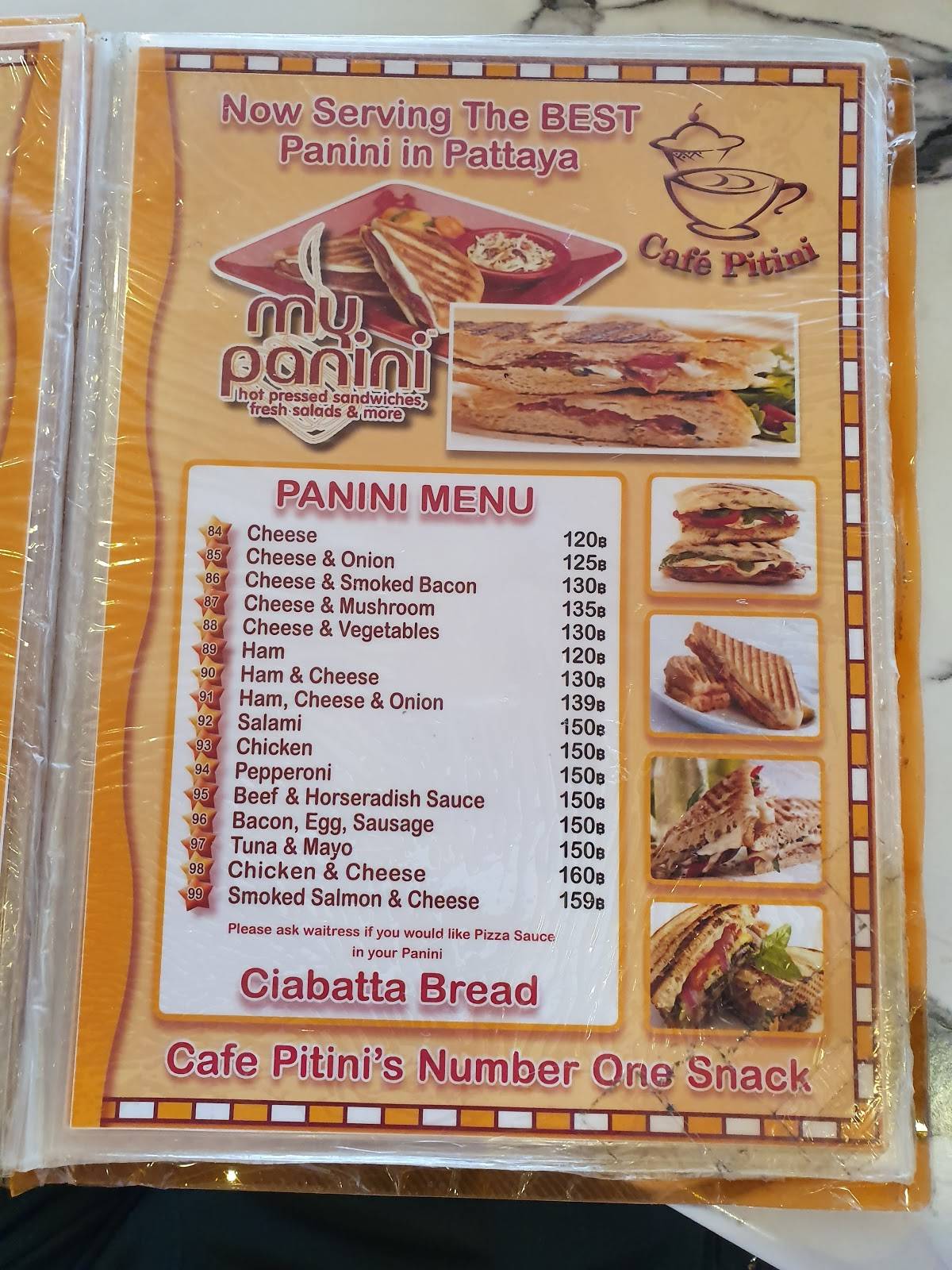Menu at Cafe Pitini, Pattaya City