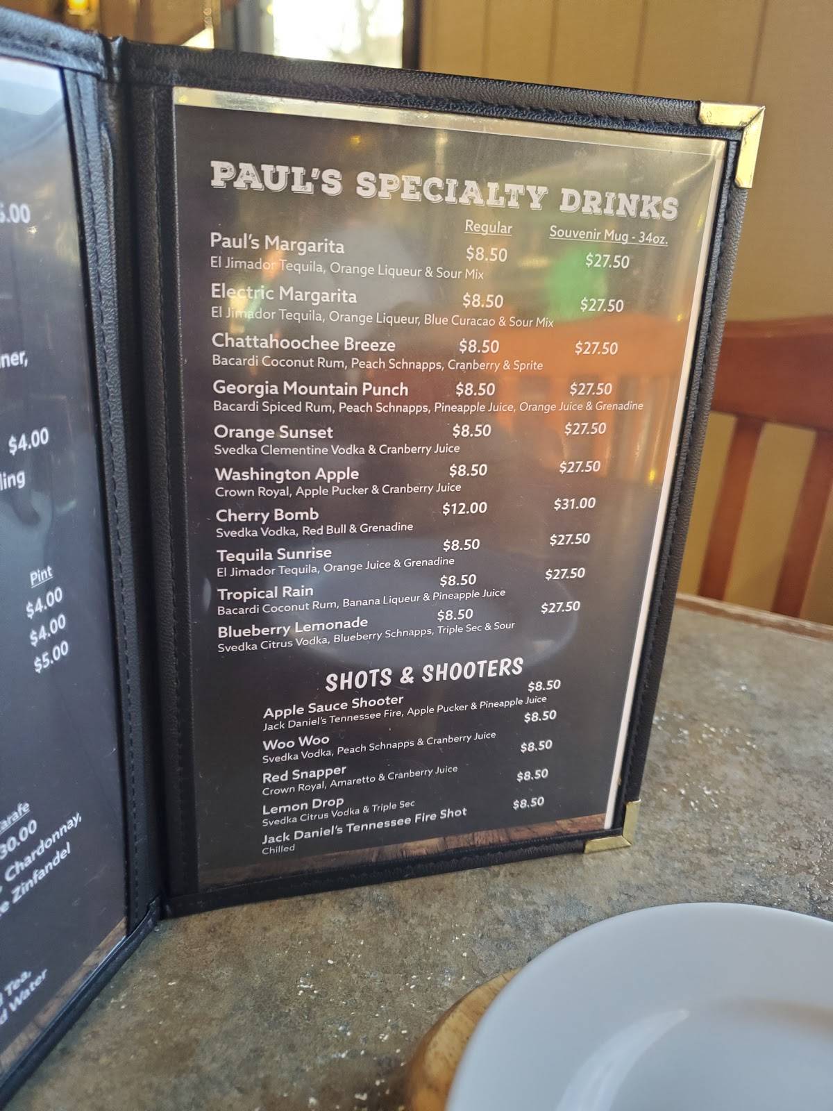 Menu at Paul's Steakhouse, Helen