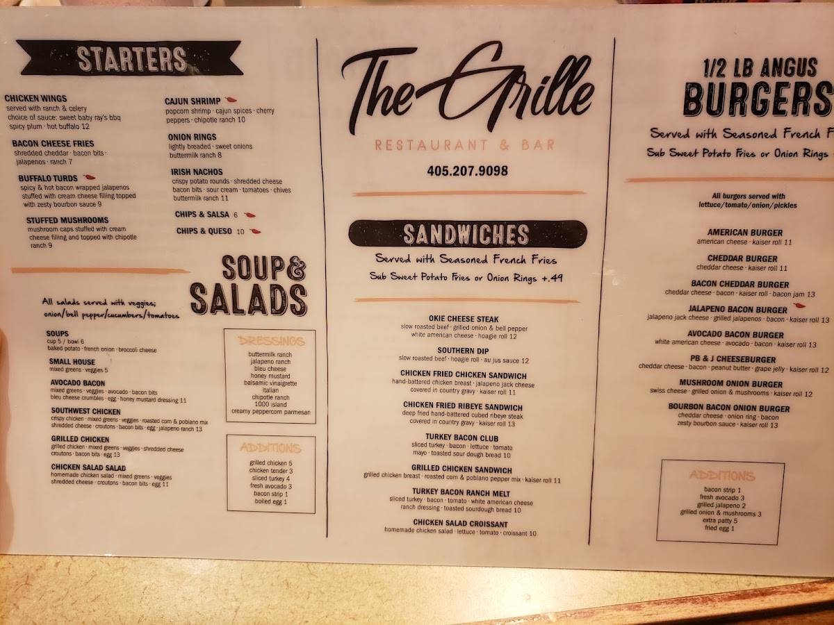 Menu at The Grille pub & bar, Pauls Valley