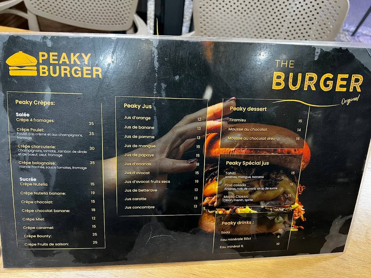 Menu au Peaky Burger restaurant, Agadir